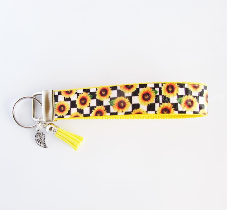 Sunflower Check Key Fob - Sunflower Keychain - Sunflower Checkerboard ...