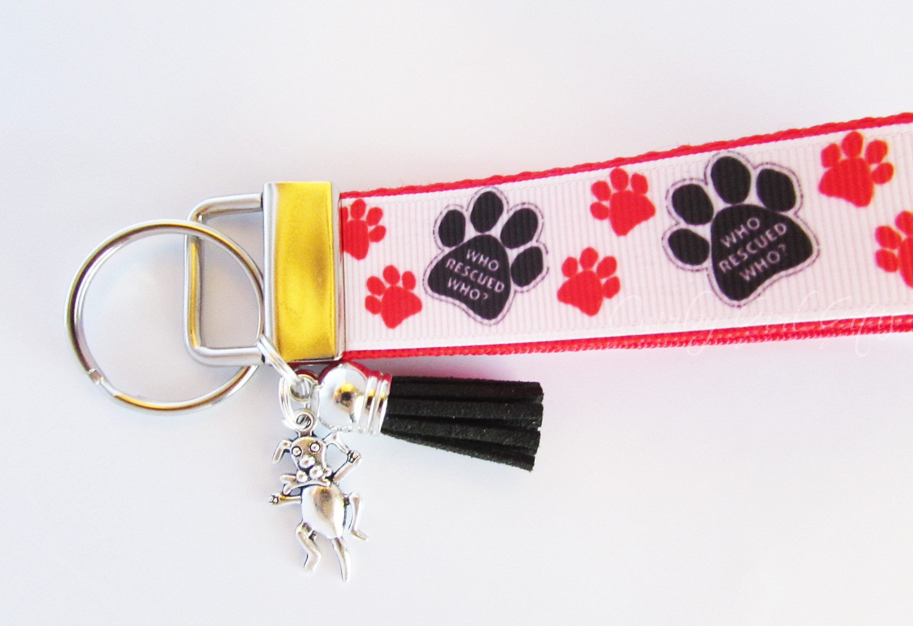 Paw Print Key Fob Dog Key Fob Who Rescued Who Key Fob | Etsy