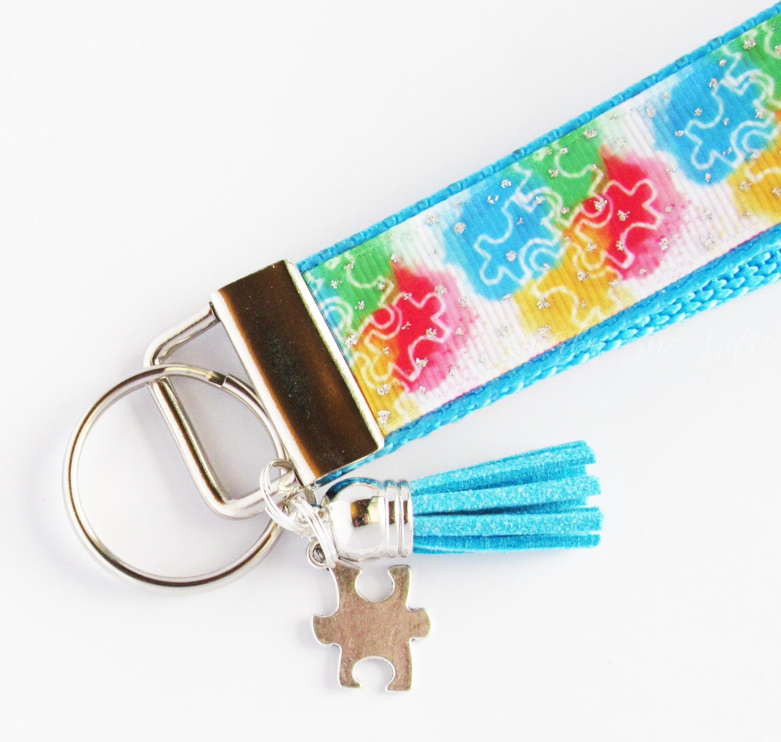 Watercolor Autism Puzzle Key Fob Autism Keychain Puzzle | Etsy
