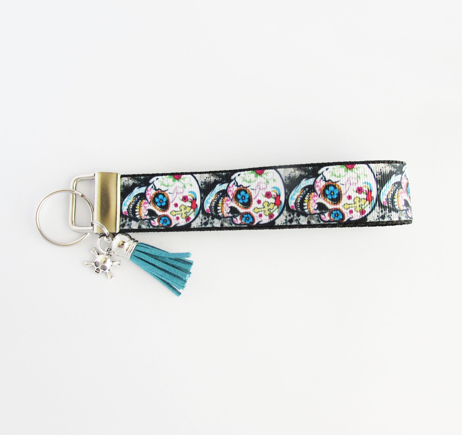 Skull Key Fob Sugar Skull Keychain Skull Wristlet Goth - Etsy