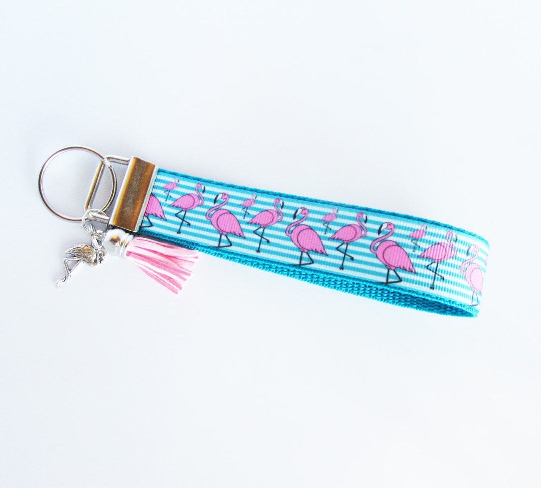 Striped Pink Flamingo Key Fob - Flamingo Keychain - Flamingo Wristlet ...