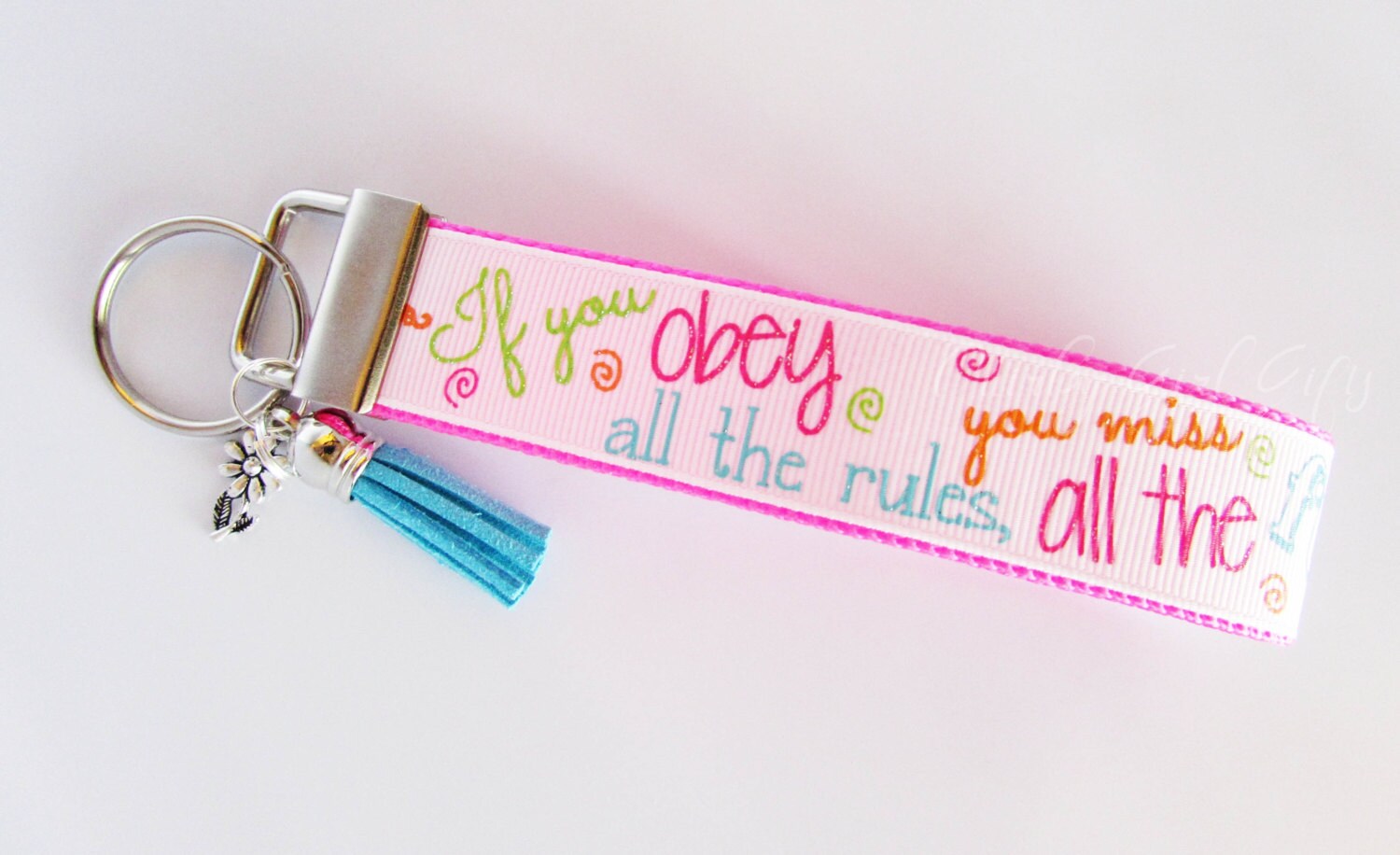 Inspirational Quote Key Fob – Tassel & Flower Charm - Obey All the ...