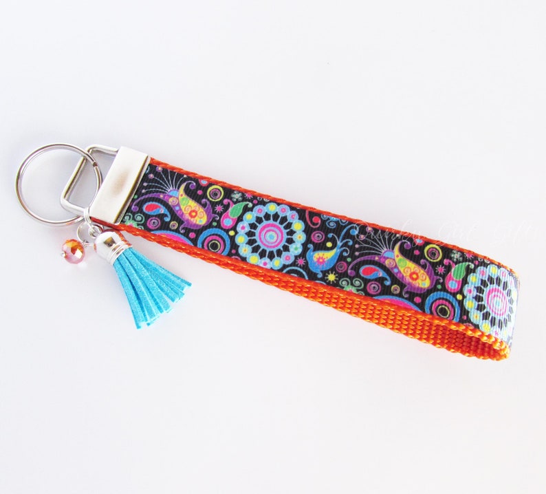 Paisley Retro Flower Key Fob Hippie Floral Key Fob Bright | Etsy