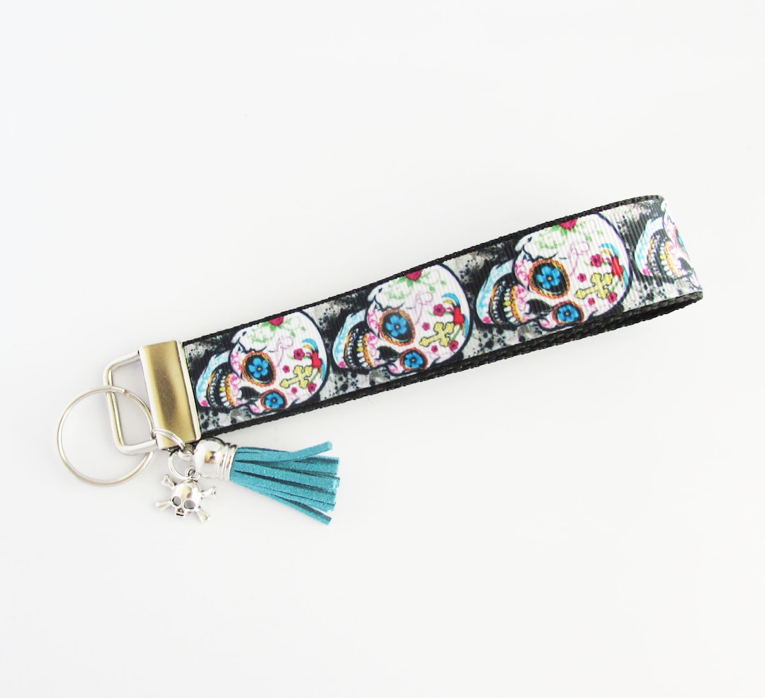 Skull Key Fob - Sugar Skull Keychain - Skull Wristlet - Goth Skull Key ...