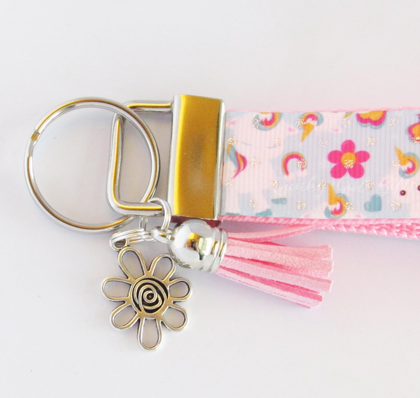 Unicorn Keychain - Unicorn Key Fob - Unicorn Rainbow and Flower Key Fob ...