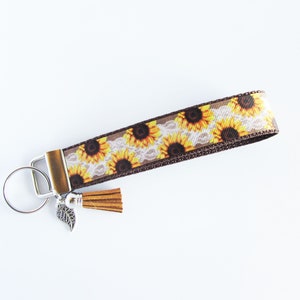 Sunflower Key Fob - Sunflower Wristlet - Sunflower and Lace Keychain ...