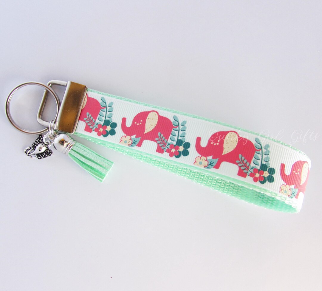 Elephant Key Fob - Pink Elephant Keychain - Elephant and Flower Key ...