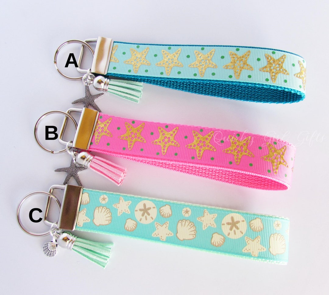 Seashell Key Fob - Sea Creature Keychain - Starfish Key Fob - Sand ...