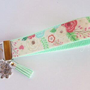 Roses Key Fob - Cabbage Roses and Vines Keychain - Floral Key Fob ...