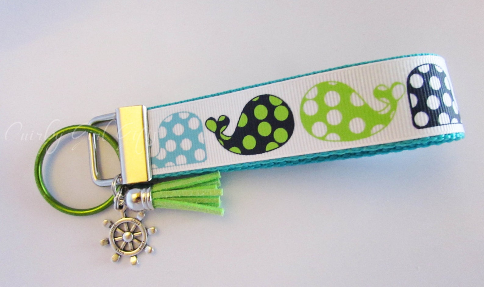 Whale Key Fob Polka Dot Whales Key Chain Lime Navy Blue | Etsy