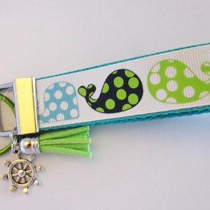Whale Key Fob - Polka Dot Whales Key Chain - Lime Navy Blue Whale Key ...