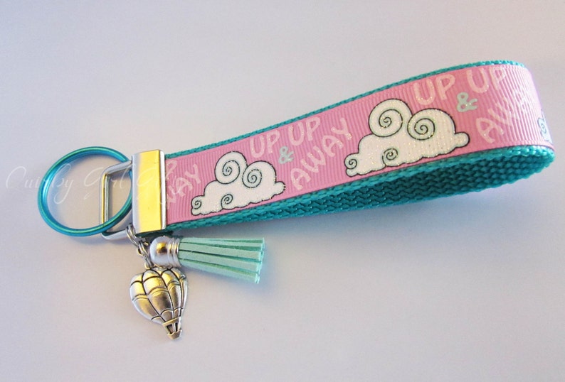 Clouds and Balloon Key Fob - up up and Away Key Fob - Hot Air Balloon ...
