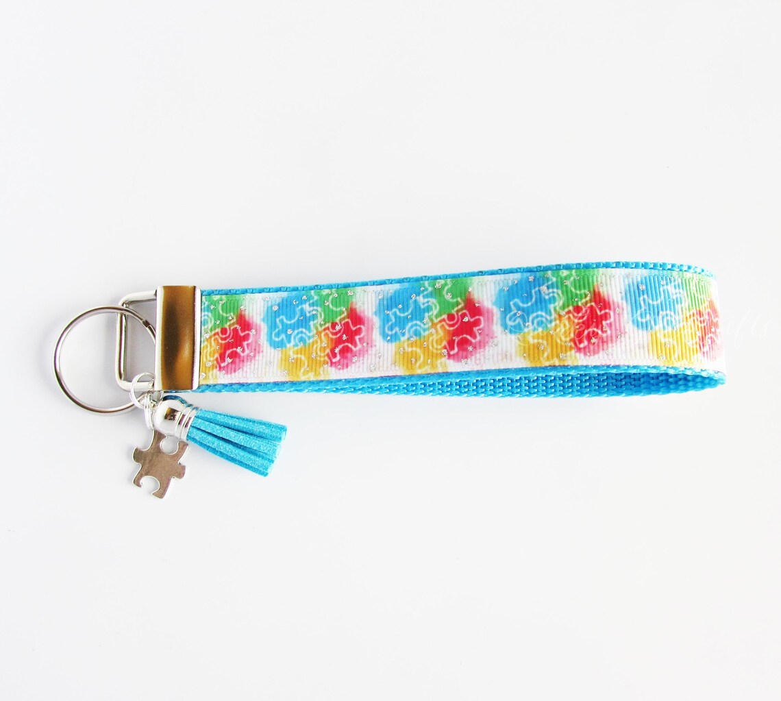 Watercolor Autism Puzzle Key Fob Autism Keychain Puzzle | Etsy