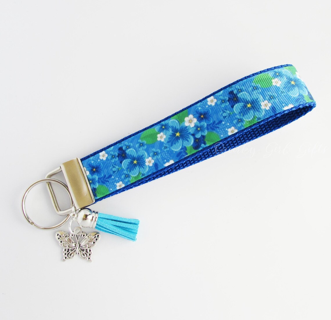 Blue Flower Key Fob Flower Keychain Flower Wristlet - Etsy