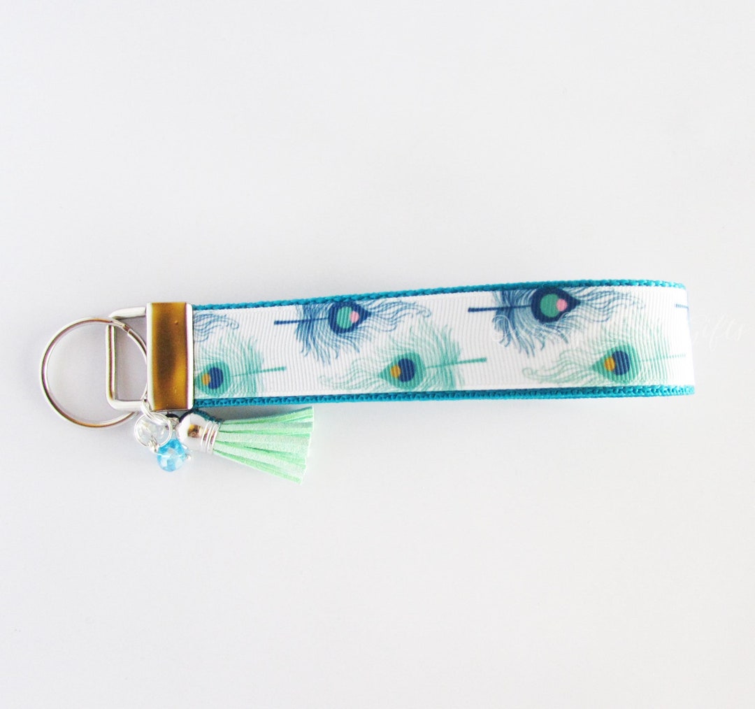 Peacock Feather Key Fob - Bird Feather Key Fob - Feather Wristlet ...