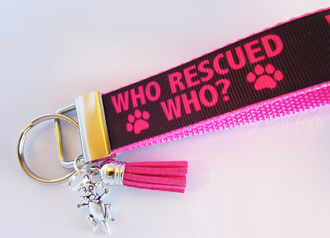 Dog Rescue Key Fob - Dog Key Fob - Paw Print Keychain - Who Rescued Who ...