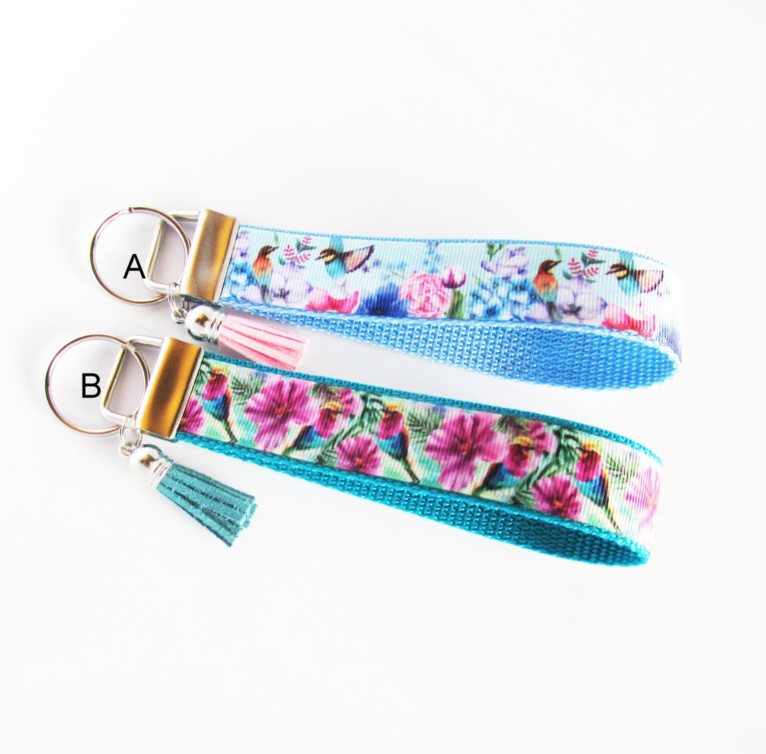 Bird Key Fob - Bird Keychain - Floral Bird Wristlet - Floral Key Fob ...