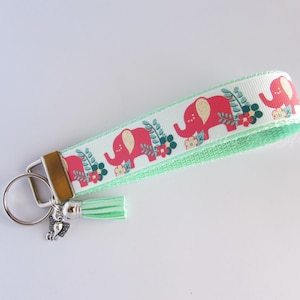 Elephant Key Fob - Pink Elephant Keychain - Elephant and Flower Key ...