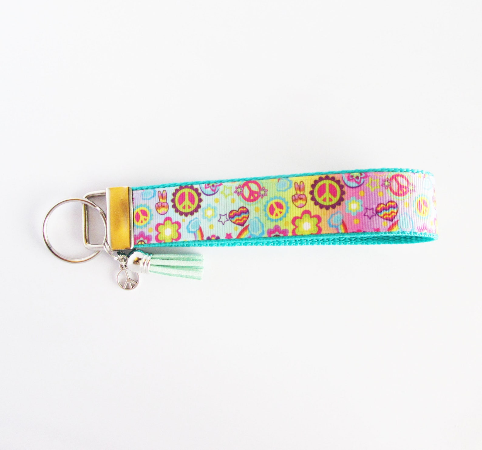 Retro Key Fob Peace Sign Hearts Flower Key Fob Retro | Etsy