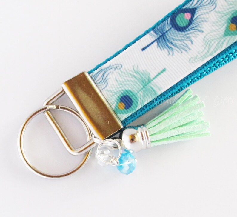 Peacock Feather Key Fob - Bird Feather Key Fob - Feather Wristlet ...