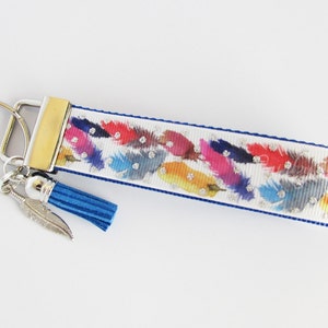 Feather Key Fob - Multicolor Feather Keychain - Feather Wristlet With ...