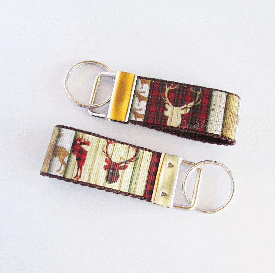 One Plaid Deer Key Fob - Wood Grain Deer Head Key Fob - Deer Hunter Key ...