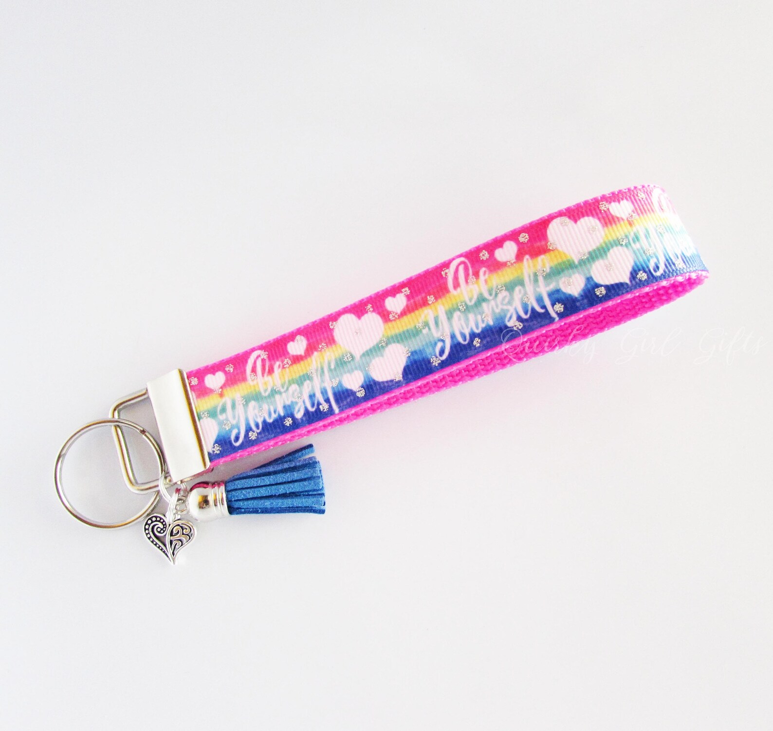 Be Yourself Rainbow Key Fob - Heart and Rainbow Key Fob - Inspirational ...