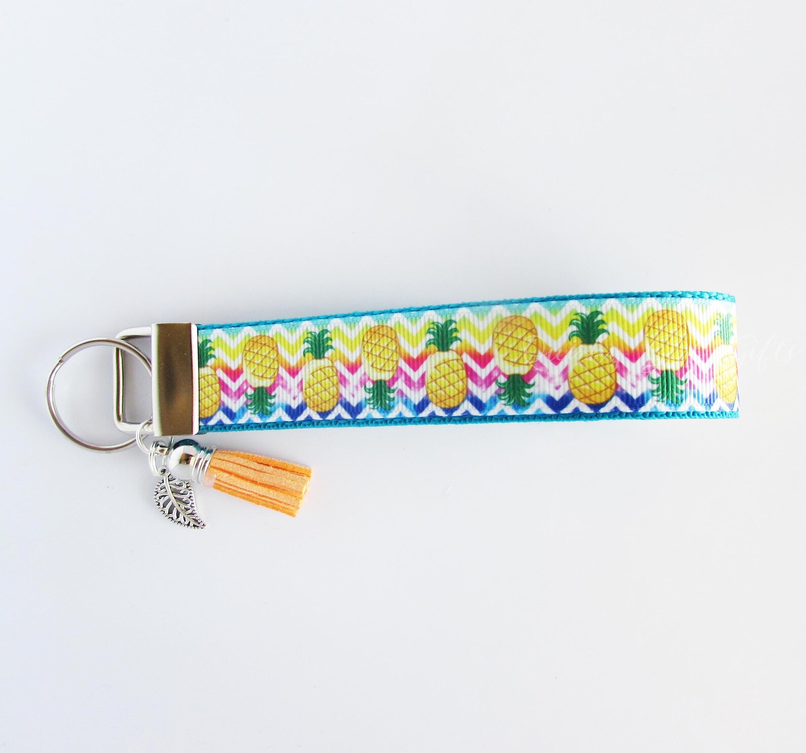 Rainbow Chevron Pineapple Key Fob - Pineapple Wristlet Key Fob ...