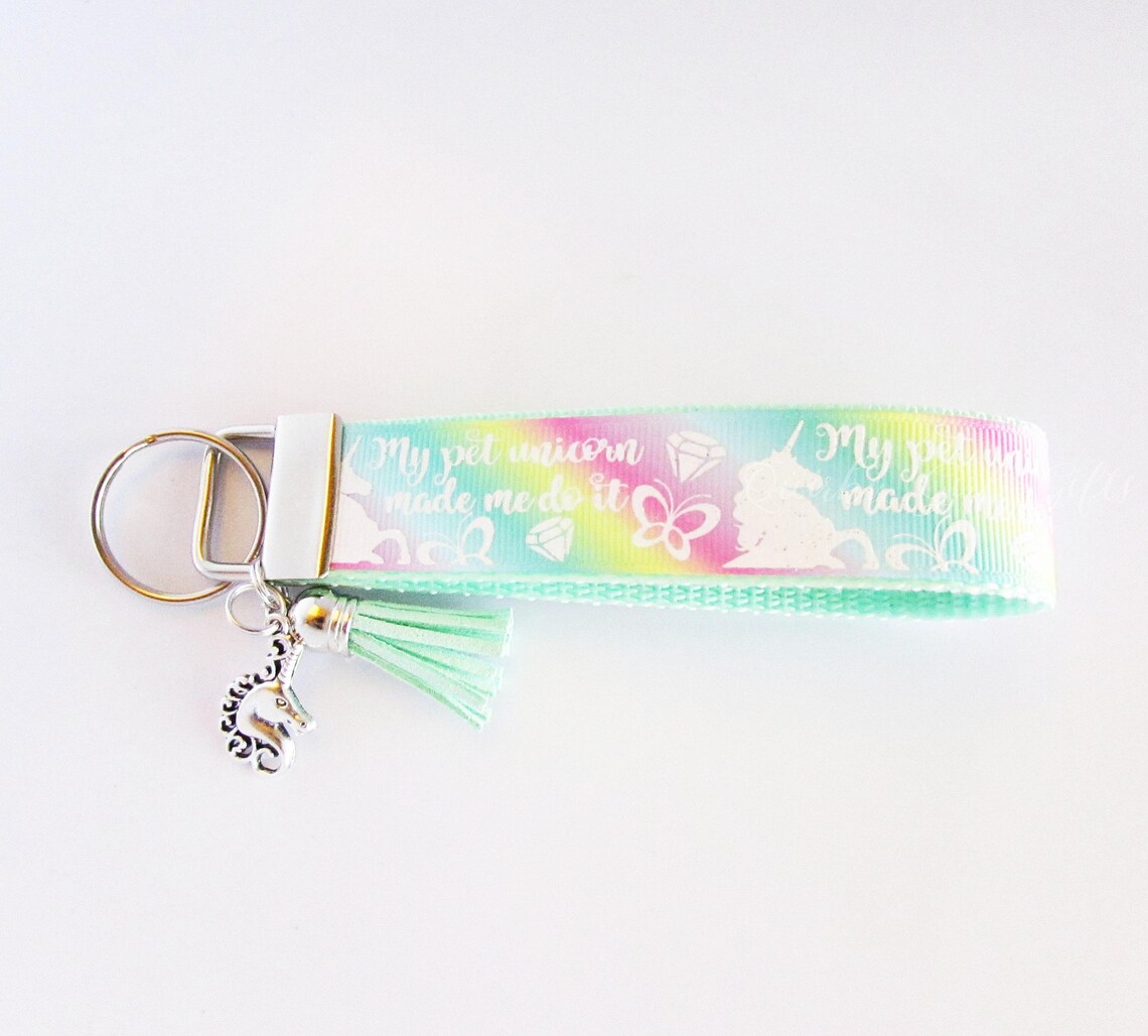 Unicorn Key Fob – Rainbow Glitter, Mint Tassel & Charm - Etsy