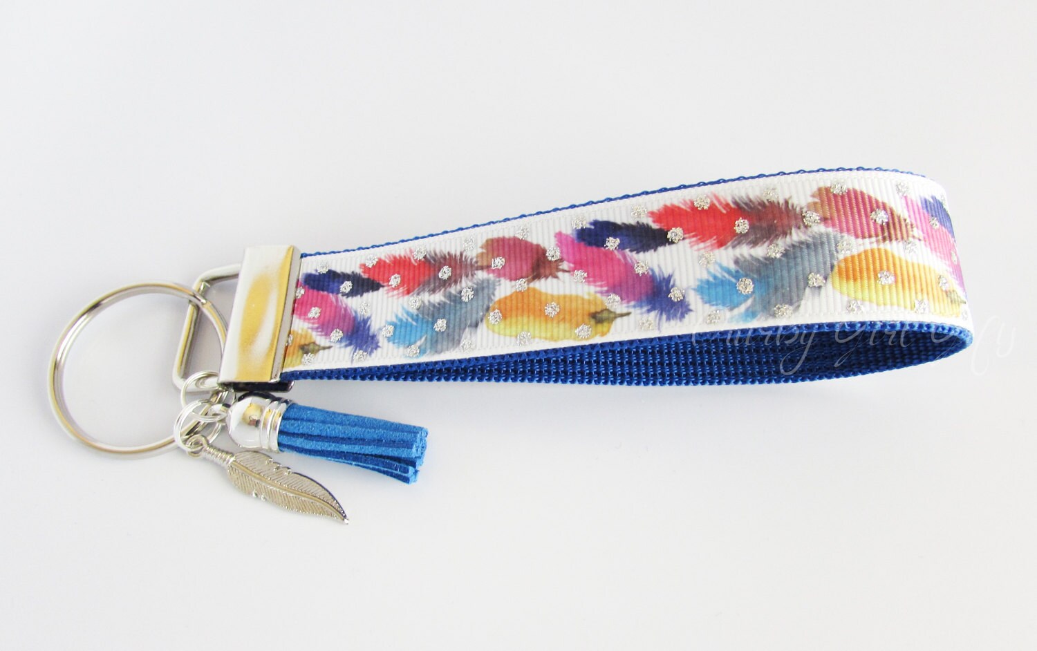 Feather Key Fob - Multicolor Feather Keychain - Feather Wristlet With ...