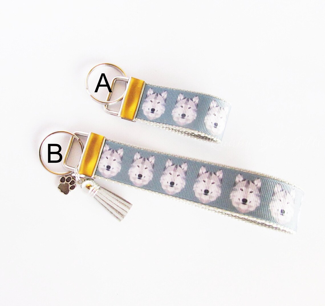 Gray Wolf Key Fob Wristlet Artistic Wolf Keychain Dog Key | Etsy