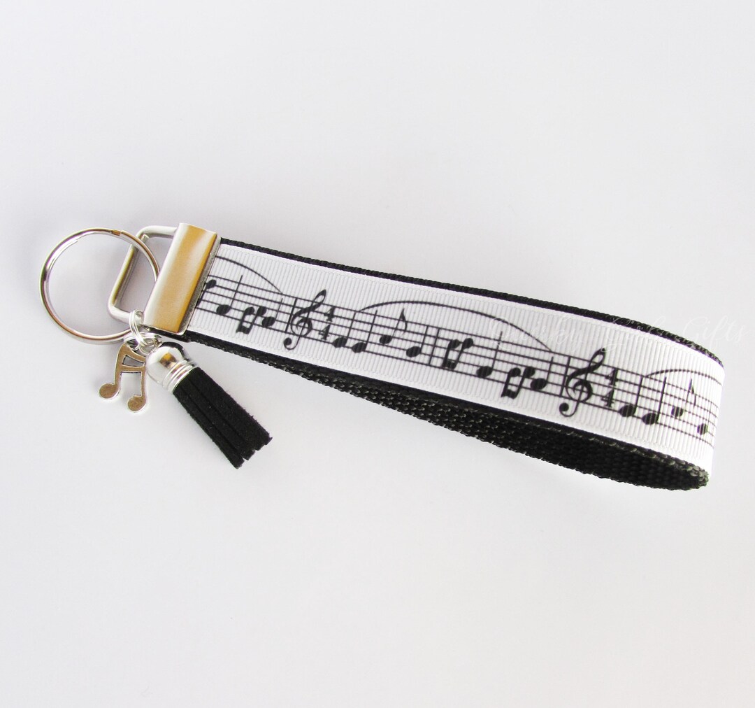Music Themed Key Fob - Music Note Keychain - Black and White Music ...