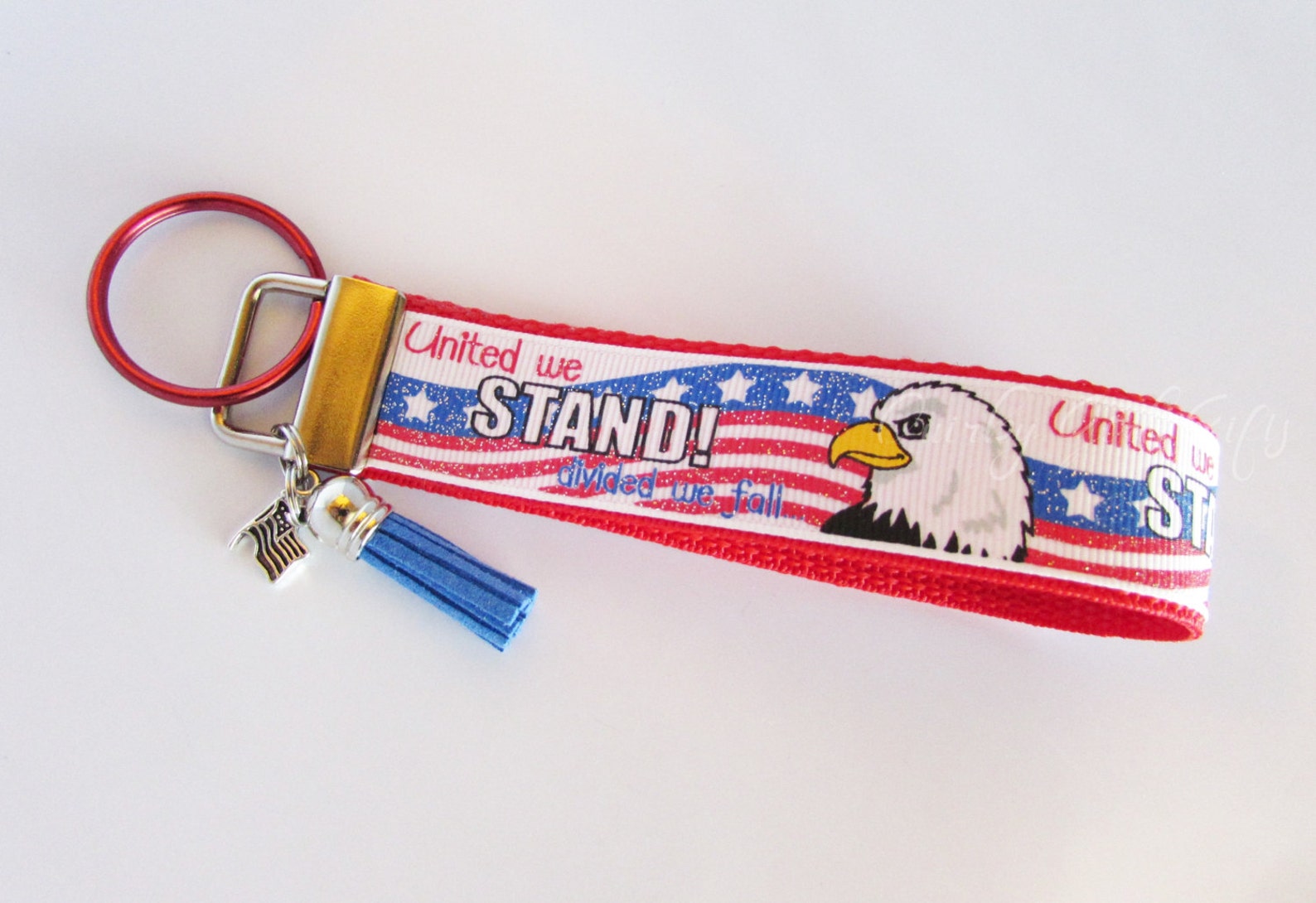 United We Stand Eagle Patriotic Key Fob Red White Blue Key - Etsy