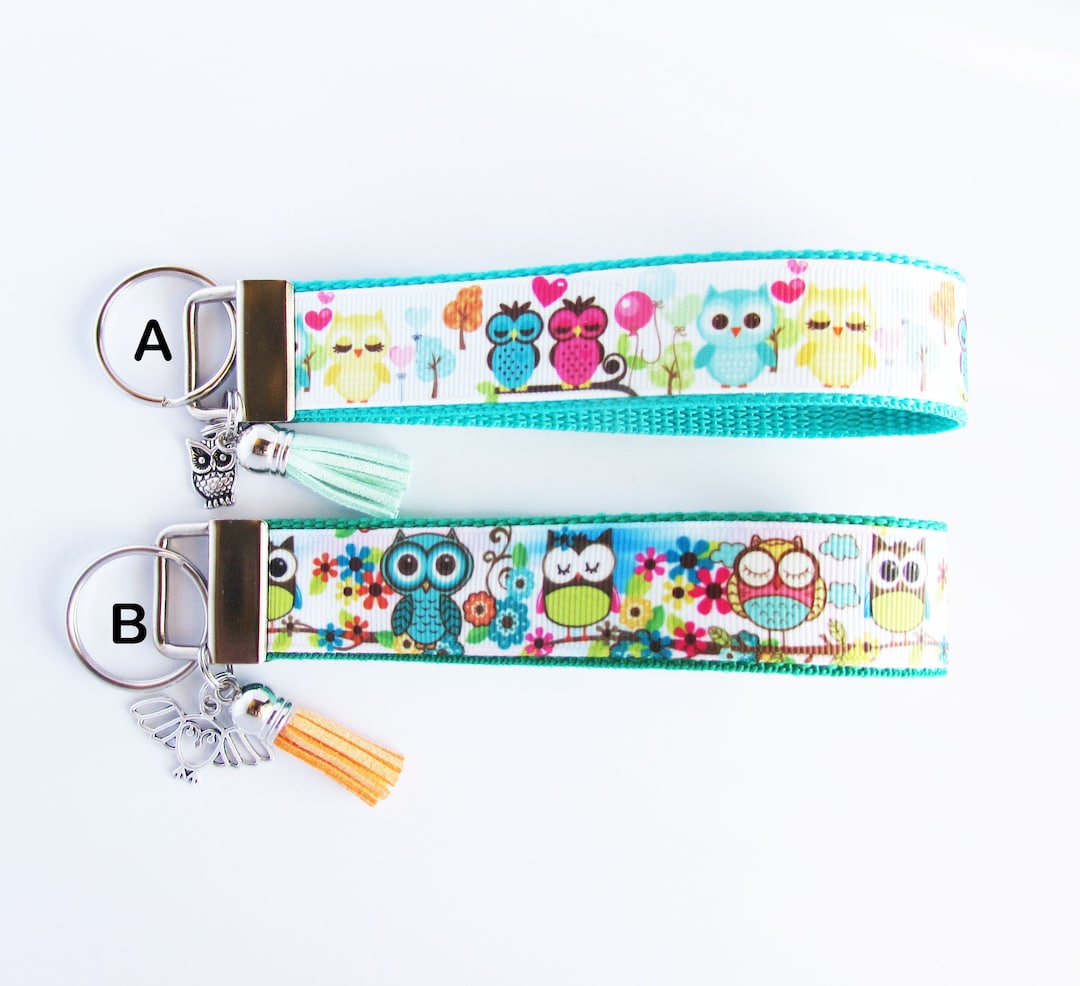 Choose One Owl Key Fob - Owl Keychain Wristlet - Owls and Flowers Key ...