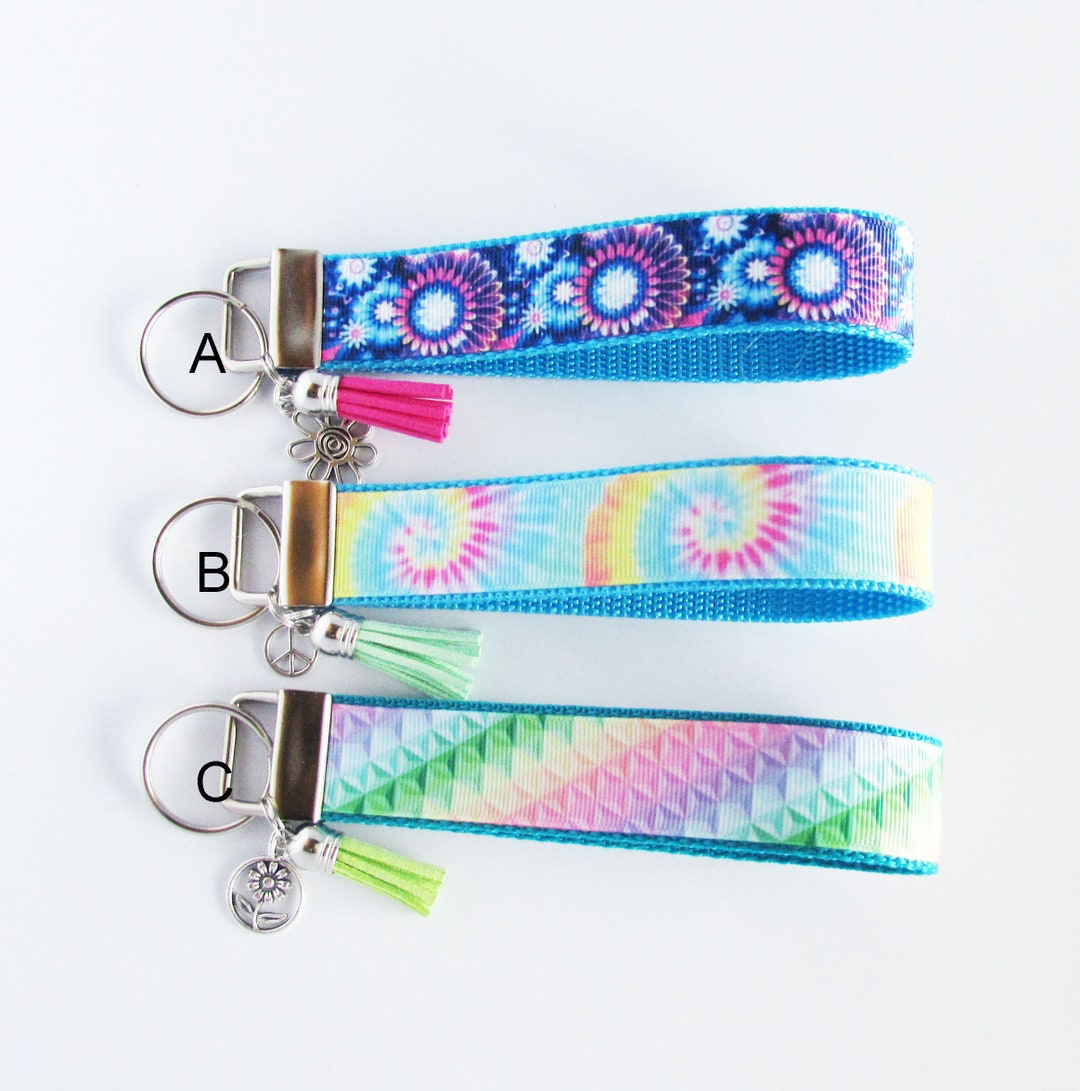 Tie Dye Key Fob - Geometric Design Key Fob - Floral Key Fob - Pastel ...