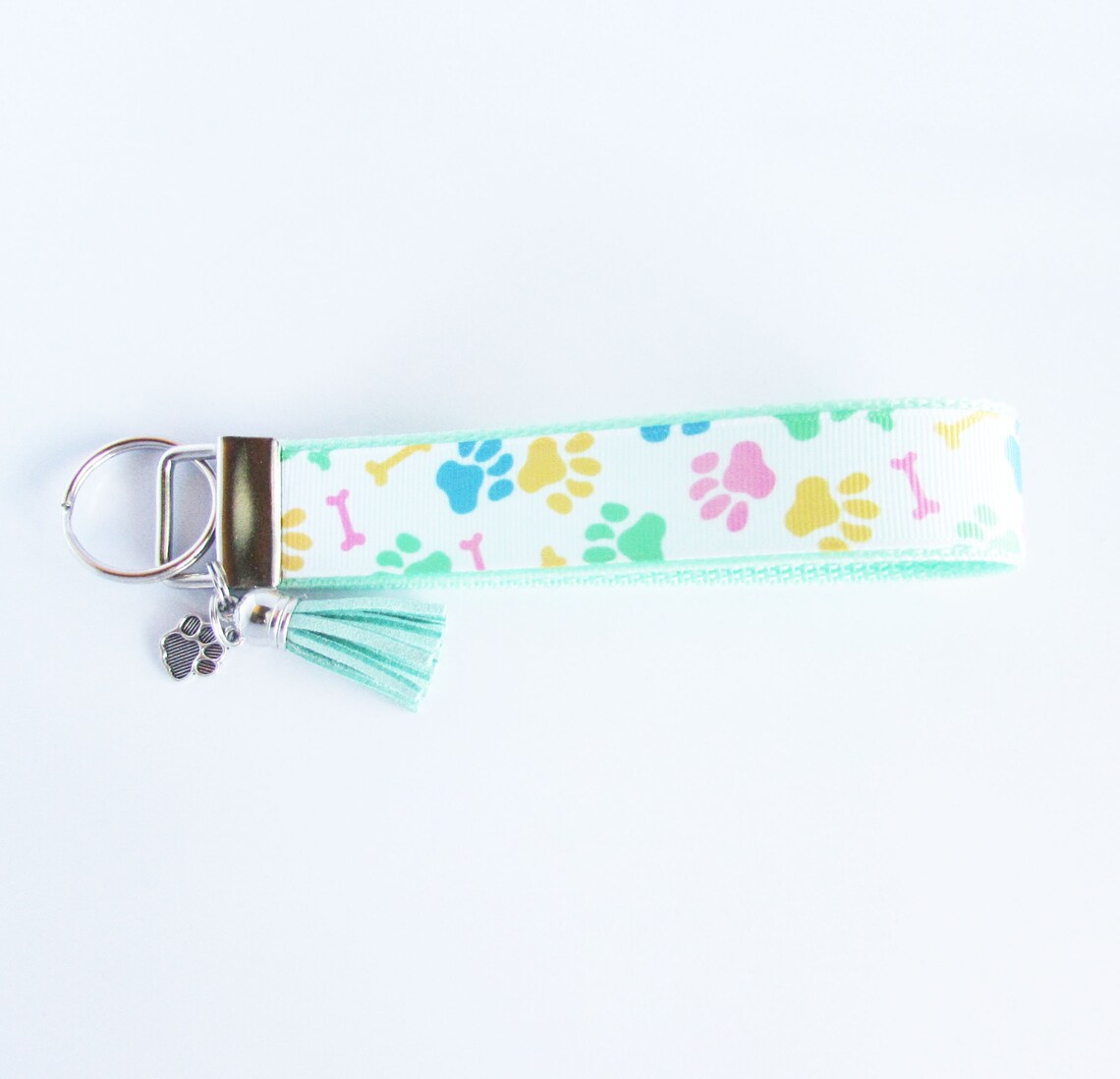 Dog Paw Print Key Fob - Dog Bone and Paw Print Key Fob - Puppy Paw ...