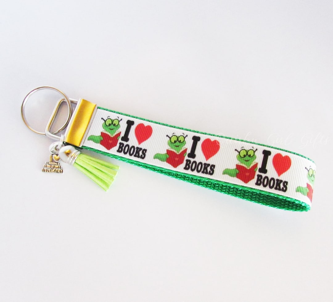 Bookworm Key Fob - I (heart) Books Key Fob - Reader Key Fob - Book ...