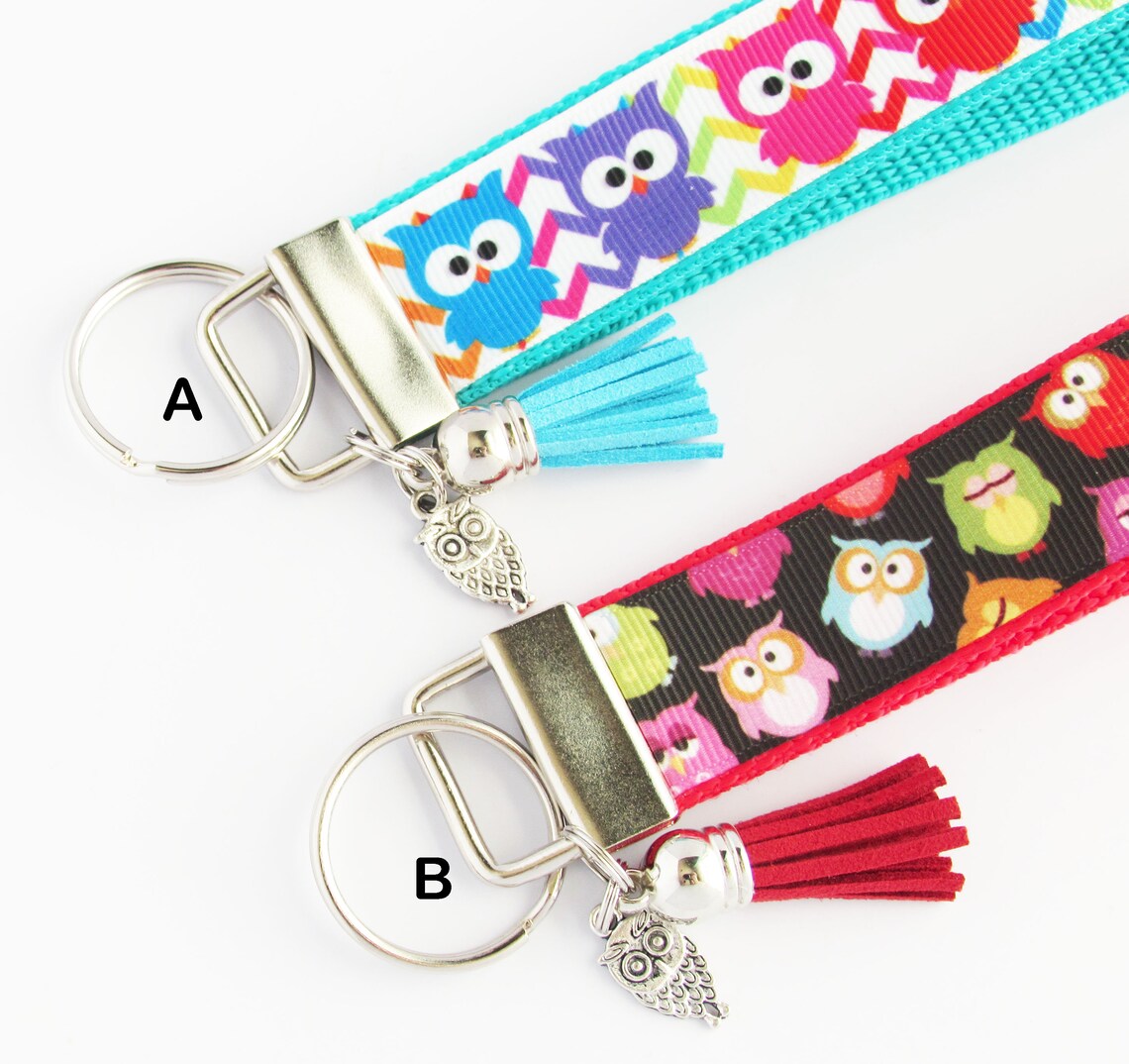 Choose One Owl Key Fob - Rainbow Owl Keychain - Owl Wristlet - Chevron ...