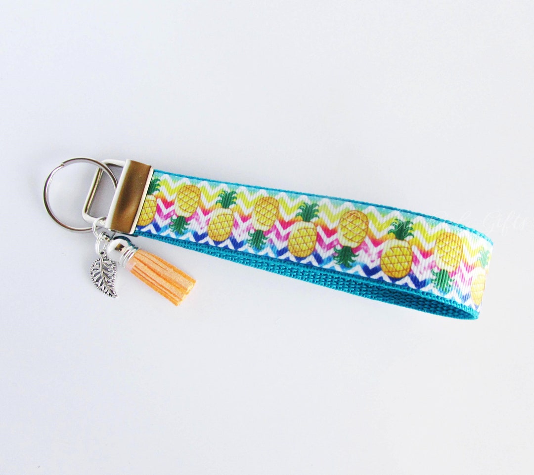 Rainbow Chevron Pineapple Key Fob - Pineapple Wristlet Key Fob ...