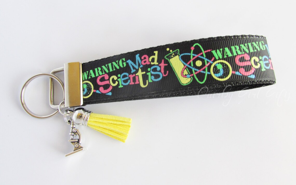 Warning Mad Scientist Key Fob - Atom Test Tube Key Fob - Neon Scientist ...