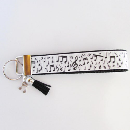 Music Themed Key Fob Music Note Keychain Black and White - Etsy