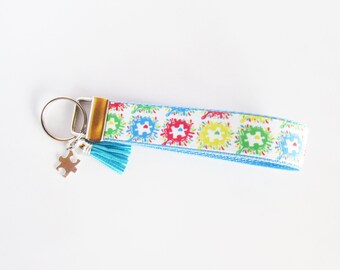 Autism Key Fob Puzzle Key Fob Autism Keychain Puzzle Piece Wristlet ...