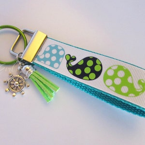 Whale Key Fob - Polka Dot Whales Key Chain - Lime Navy Blue Whale Key ...