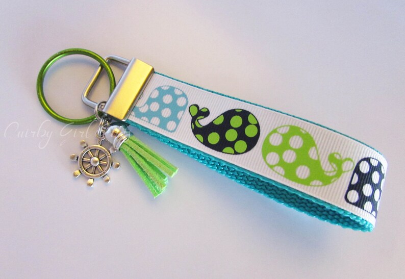 Whale Key Fob Polka Dot Whales Key Chain Lime Navy Blue | Etsy