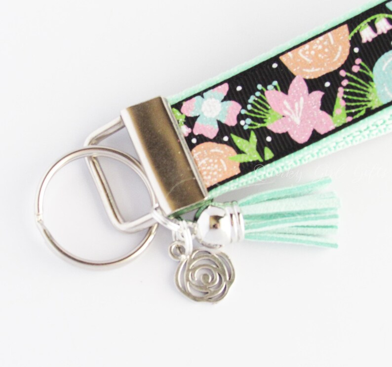 Glittered Floral Key Fob - Flower Key Fob - Floral Keychain - Floral ...