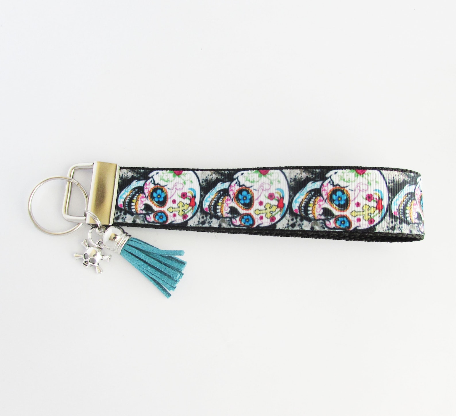 Skull Key Fob Sugar Skull Keychain Skull Wristlet Goth - Etsy