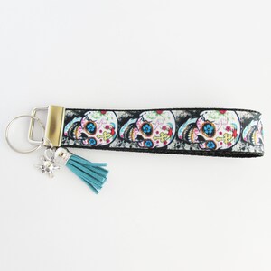 Skull Key Fob - Sugar Skull Keychain - Skull Wristlet - Goth Skull Key ...