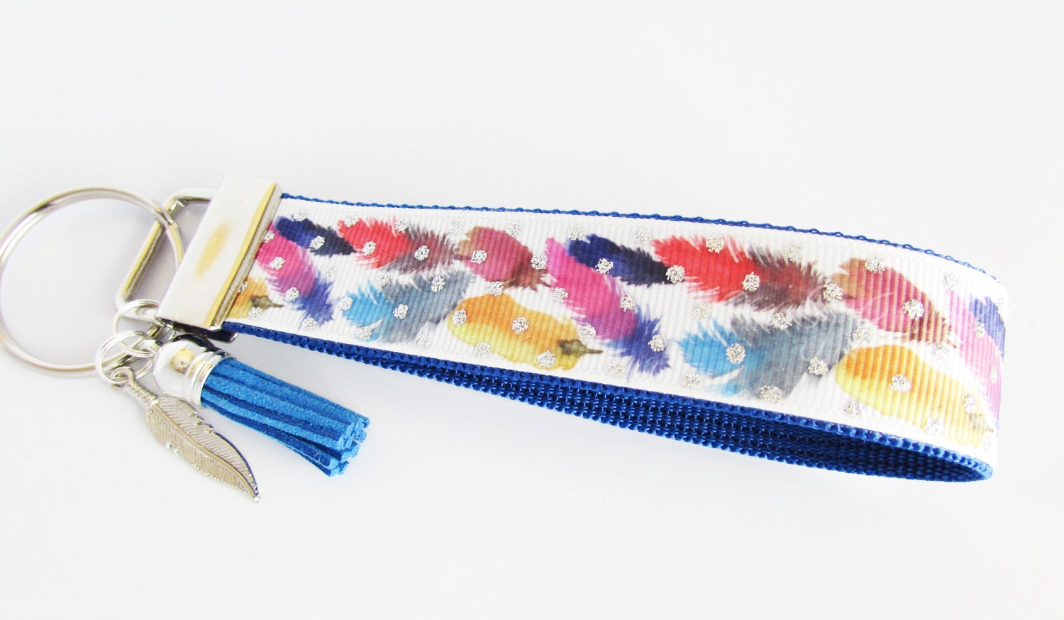 Feather Key Fob - Multicolor Feather Keychain - Feather Wristlet With ...