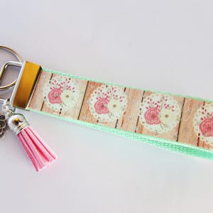 Floral Key Fob - Flower Keychain - Flowers and Doilies Key Fob - Floral ...