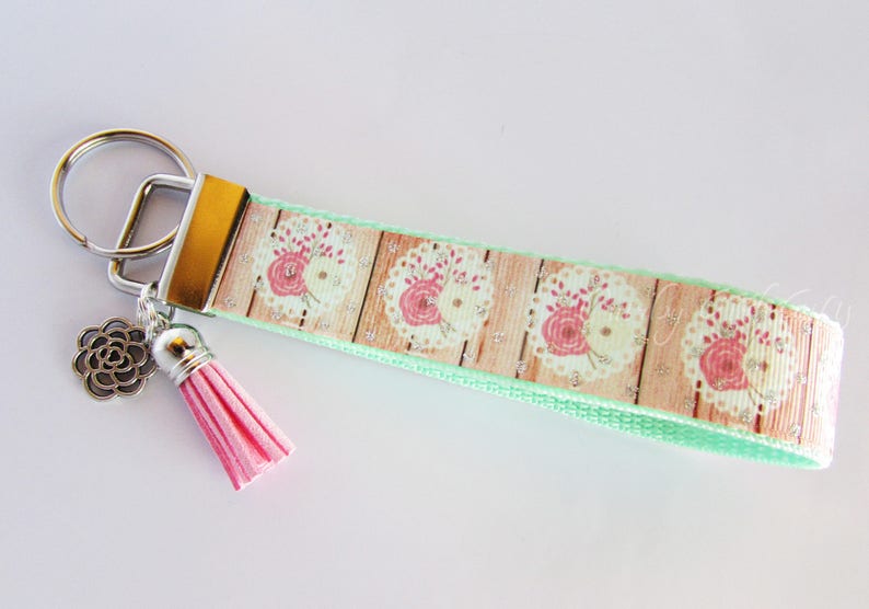 Floral Key Fob Flower Keychain Flowers And Doilies Key Fob | Etsy